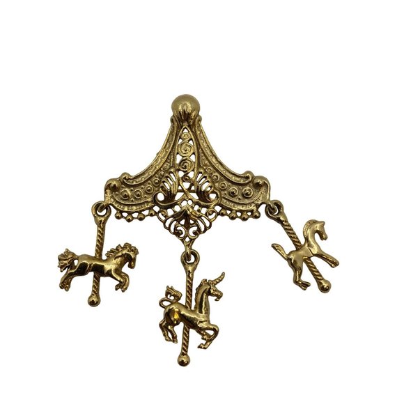 Jewelry | Vintage Carousel Pinbrooch Gold Color Two Horses And A ...